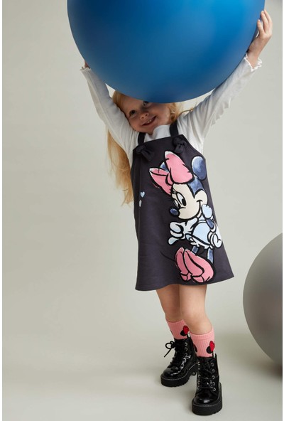 DeFacto Kız Bebek Minnie Mouse Lisanslı Salopet Elbise W9053A222SP