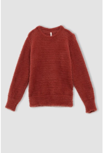 DeFacto Kız Çocuk Regular Fit Bisiklet Yaka Yumuşak Triko Kazak X0090A621WN