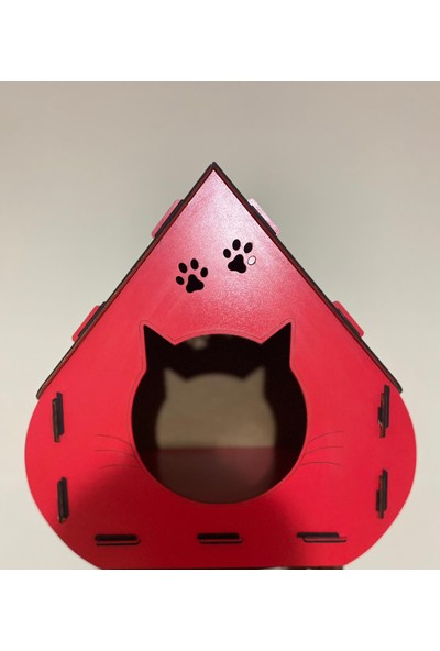 Dekoratif Kedi Evi Kırmızı- Siyah