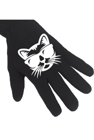 Astak Gözlüklü Kedi Baskılı Polar Eldiven YTKTRD141