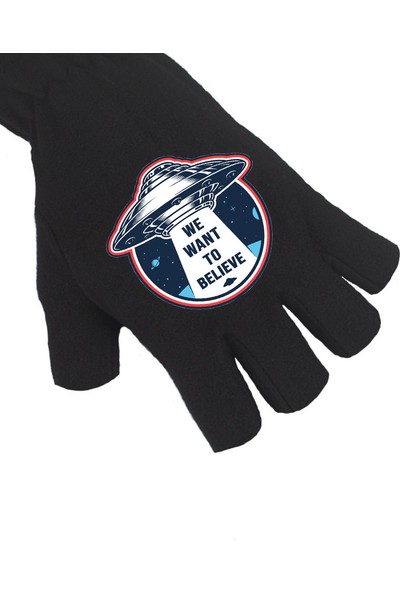 Astak We Want To Believe Baskılı Kesik Polar Eldiven YTKTRD332