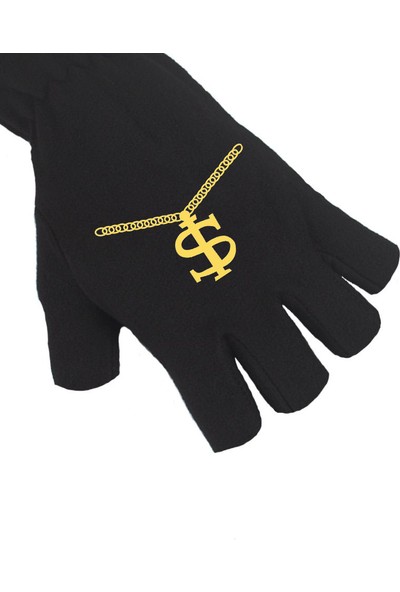 Astak Altın-Dolar-Kolye Baskılı Kesik Polar Eldiven YTKTRD249