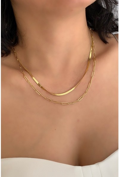 ÇLK Accessories Çelik 2 Li Italyan Zincir Çelik Kolye TRKOLYE5818 B36003