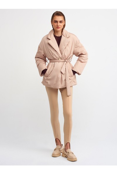 Dilvin 6951 Kemerli Şişme Mont-Bej