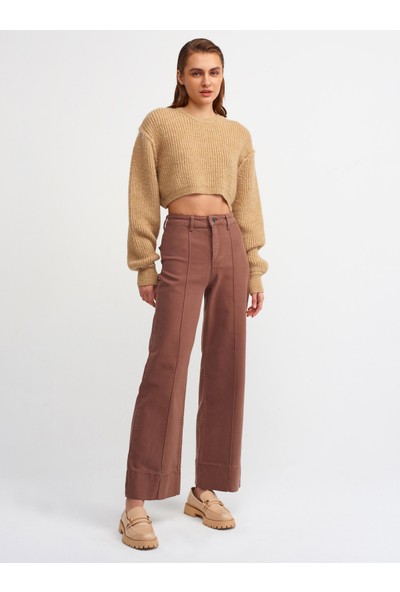 Dilvin 70207 Önü Nervür Dikişli Parçaboya Pantolon-Kahve