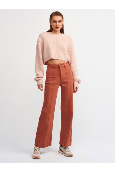 Dilvin 70207 Önü Nervür Dikişli Parçaboya Pantolon-Kiremit