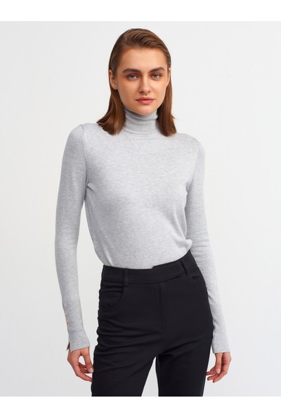 Dilvin 1268 Balıkçı Yaka Kolu Droplu Kazak-Gri Melanj