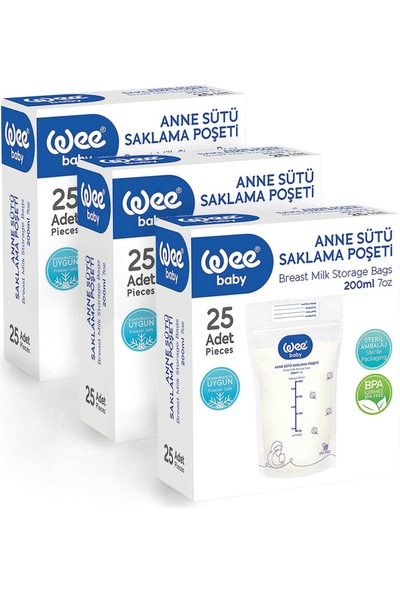 Wee Baby Anne Sütü Saklama Poşeti 200ML 25'li | 3 Adet (KOD:889) Wee Baby Anne Sütü Saklama Poşeti 200ML 25'li | 3 Adet (KOD:889)