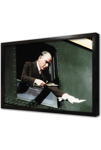 Tablosan Atatürk Tren Camından Mektup Alırken Çerçeveli Cam Tablo Tablosan Atatürk Tren Camından Mektup Alırken Çerçeveli Cam Tablo