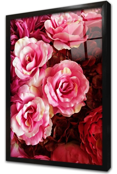 Tablosan Pembe Çiçekler Çerçeveli Cam Tablo