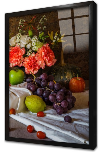 Meyveli Natürmort Çerçeveli Cam Tablo