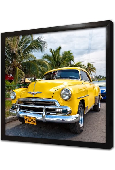 Tablosan Sarı Klasik Araba Çerçeveli Cam Tablo