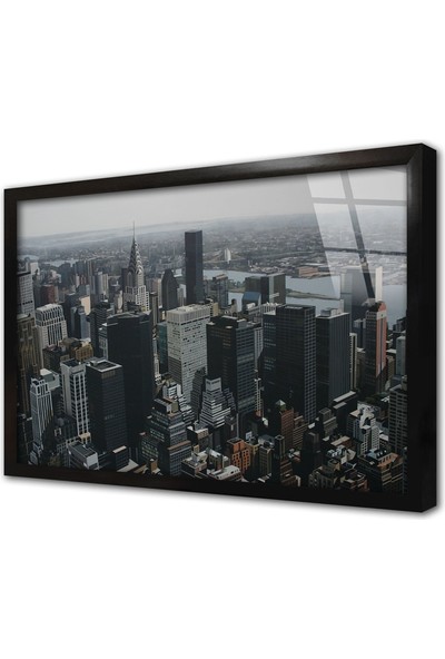 Tablosan Manhattan Gökdelen Çerçeveli Cam Tablo