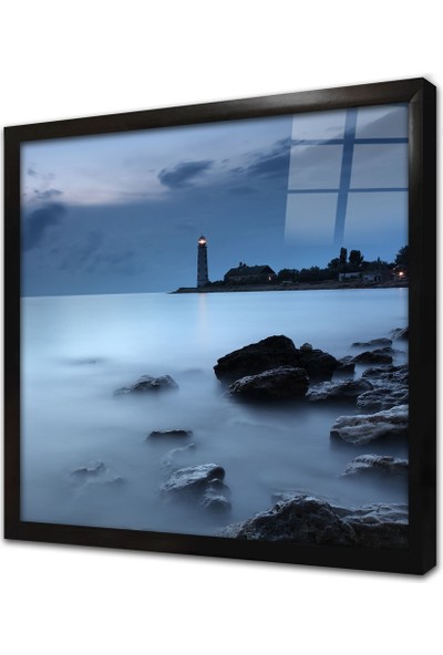 Tablosan Gece Deniz Feneri Çerçeveli Cam Tablo Tablosan Gece Deniz Feneri Çerçeveli Cam Tablo