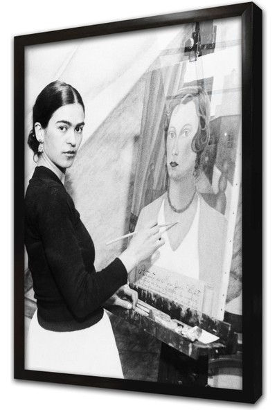 Tablosan Siyah Beyaz Frida Kahlo Çerçeveli Cam Tablo