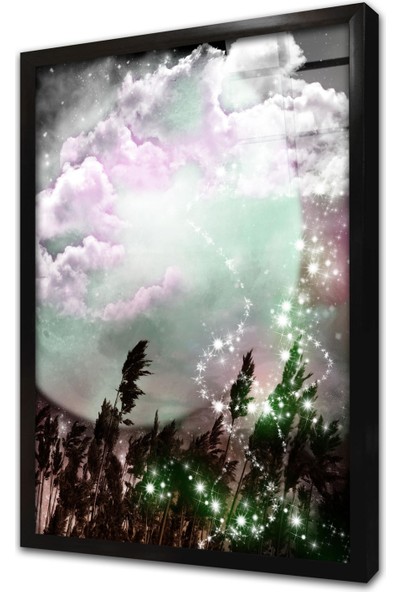 Fantastik Gökyüzü Çerçeveli Cam Tablo