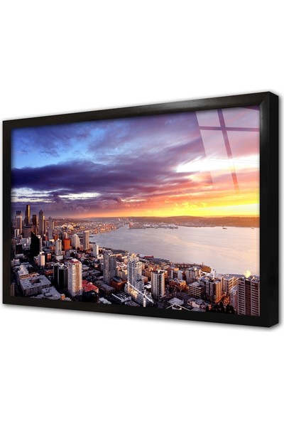 Tablosan New York Gün Batımı Çerçeveli Cam Tablo