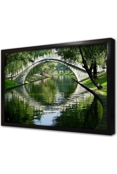 Tablosan Kızıl Gökyüzü Altında Iskele Çerçeveli Cam Tablo