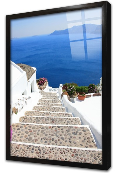 Tablosan Yunan Evleri Çerçeveli Cam Tablo