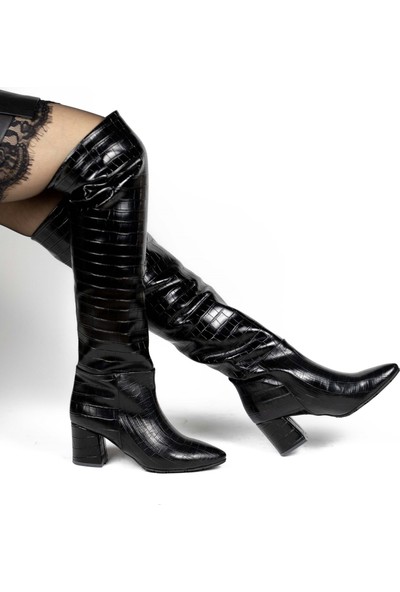 Mix Brand Krokodil Desen Topuklu Çizme