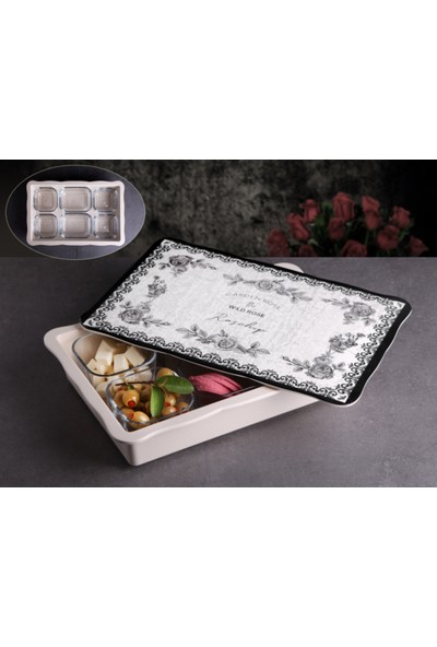 Pinkev Melamin Tepsili Kapaklı 6'lı Cam Kahvaltılık Seti Pinkev Melamin Tepsili Kapaklı 6'lı Cam Kahvaltılık Seti