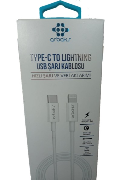 Arbaks 2.4A Type-C Ios USB Şarj Kablosu Arbaks 2.4A Type-C Ios USB Şarj Kablosu
