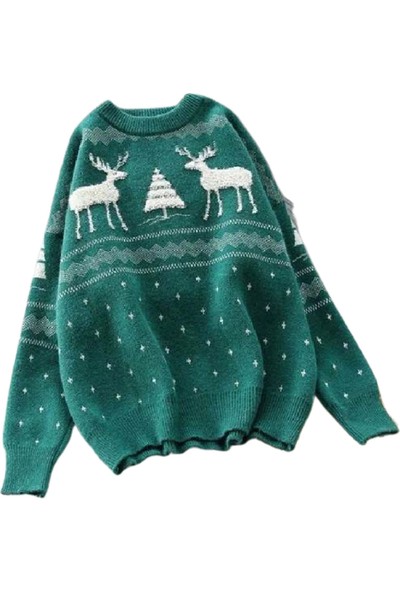Farfi Nervüllü Noel Desenli Kadın Kazak - Yeşil (Yurt Dışından)