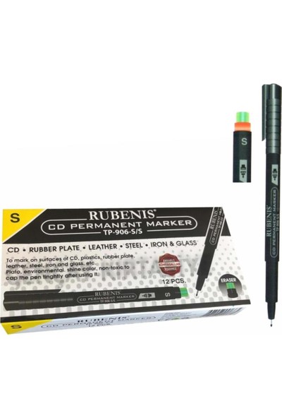 Rubenis Permanent Asetat CD Kalemi S Uç Siyah 12'li Rubenis Permanent Asetat CD Kalemi S Uç Siyah 12'li