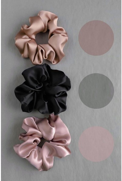 H&E Design Kadın 3'lü Saten Saç Lastik Toka Seti