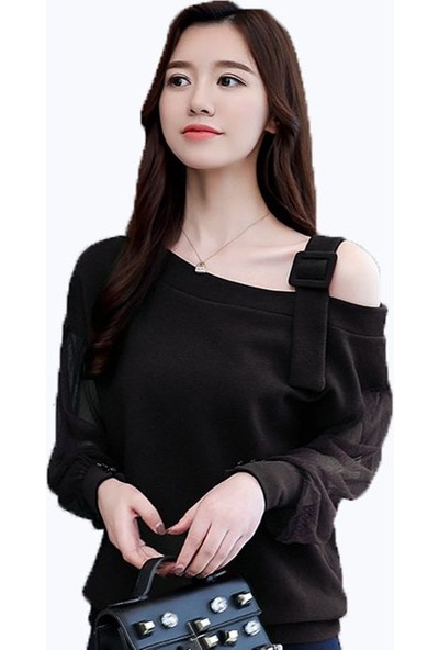 Ezra Kadın Siyah Omuz Detaylı Bluz Ezra Kadın Siyah Omuz Detaylı Bluz