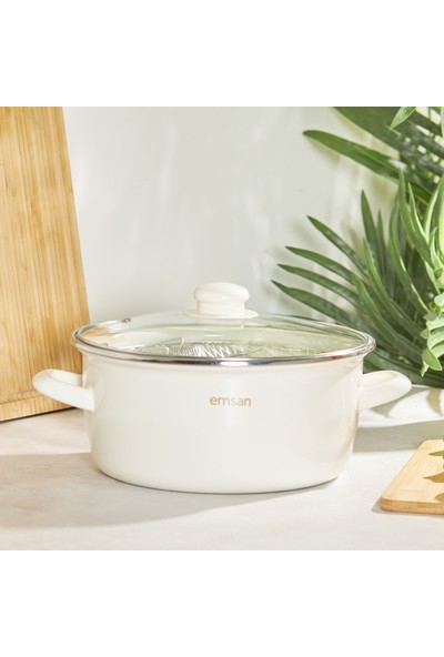 Emsan Pastel Emaye Kızartma Tenceresi Krem 24 cm