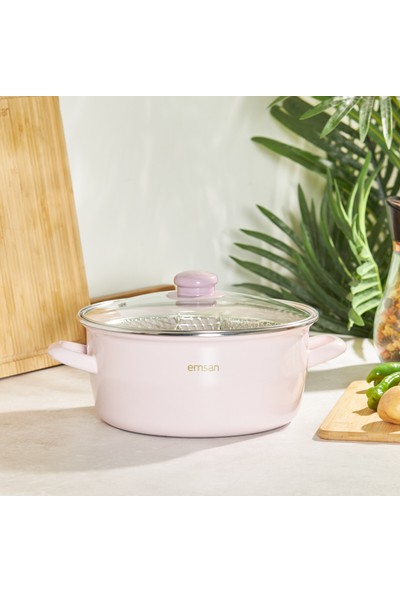 Emsan Pastel Emaye Kızartma Tenceresi Pembe 24 cm Emsan Pastel Emaye Kızartma Tenceresi Pembe 24 cm