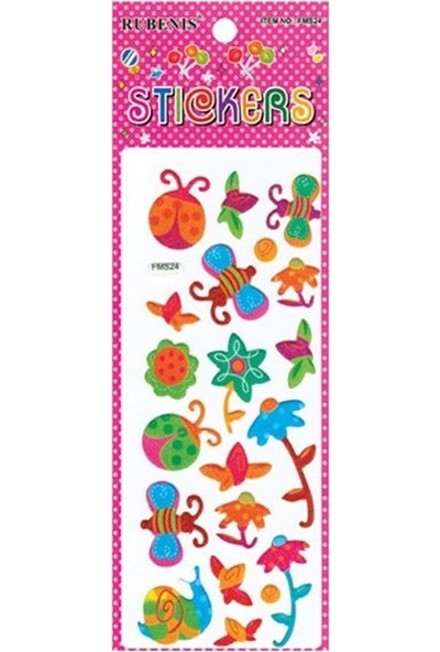 Rubenis Sticker Simli Renkli Çiçek-Böcek 10'lu Paket Rubenis Sticker Simli Renkli Çiçek-Böcek 10'lu Paket