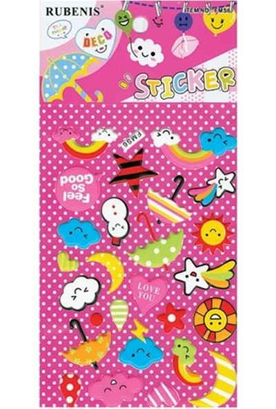 Rubenis Sticker Yıldız-Kalp-Şemsiye Figürlü 5'li Paket Rubenis Sticker Yıldız-Kalp-Şemsiye Figürlü 5'li Paket