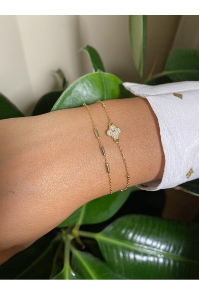 Noia Silver Çiçek Figürlü Ikili Zirkon Taşlı Bileklik