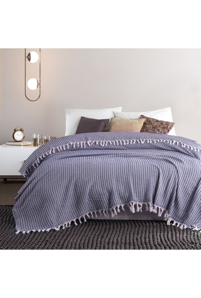 Piramit Çift Kişilik Yatak Örtüsü 200 x 230 cm Pike Pamuklu Koltuk Kanepe Örtüsü Püsküllü