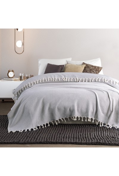 Piramit Çift Kişilik Yatak Örtüsü 200 x 230 cm Pike Pamuklu Koltuk Kanepe Örtüsü Püsküllü