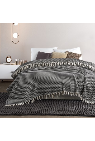 Piramit Çift Kişilik Yatak Örtüsü 200 x 230 cm Pike Pamuklu Koltuk Kanepe Örtüsü Püsküllü