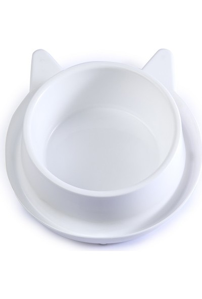 Miapet Plastik Kedi Kulaklı Mama ve Su Kabı 400 ml Beyaz
