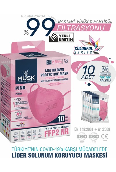 Musk FFP2/N95 Maske Pembe Renk 10 Adet