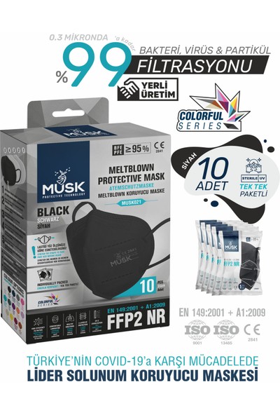Musk FFP2/N95 Maske Siyah Renk 30 Adet