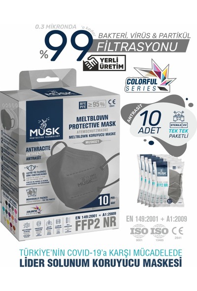 Musk FFP2/N95 Maske Gri Renk 60 Adet Musk FFP2/N95 Maske Gri Renk 60 Adet