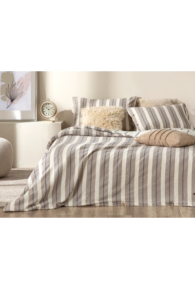 English Home Vittate Natural Ipliği Boyalı Çift Kişilik Nevresim Takımı 200X220 cm Kahve – Lacivert
