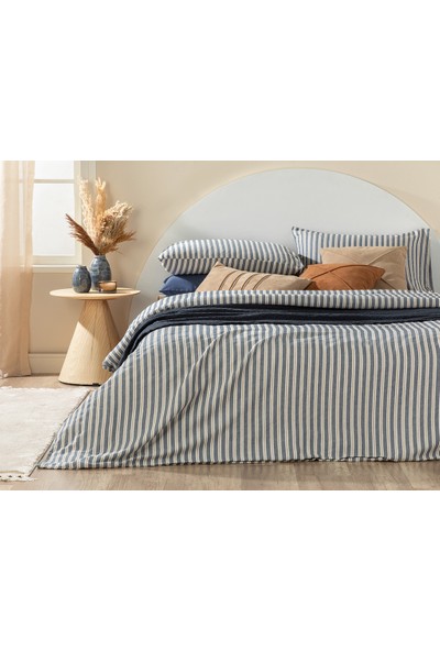 English Home Velvety Şönil Iplikli Ipliği Boyalı Çift Kişilik Nevresim Takımı 200X220 cm Lacivert - Bej