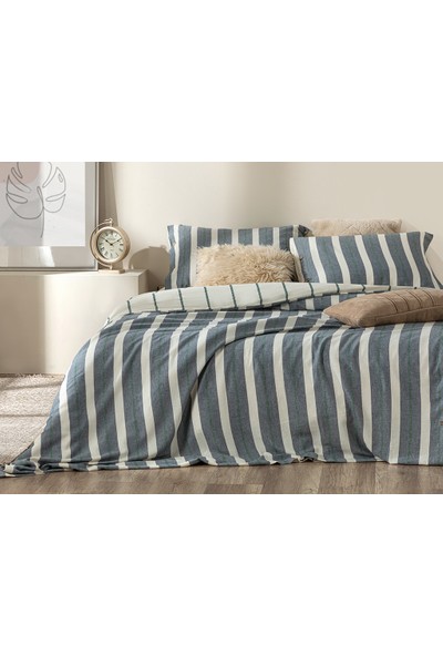 English Home Vittate Natural Ipliği Boyalı Tek Kişilik Nevresim Takımı 160X220 cm Lacivert – Yeşil