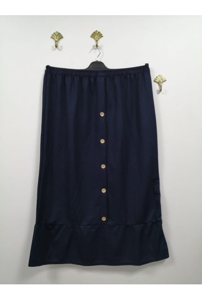 Büyük Beden Beli Lastikli Petek Lacivert Kumaş Etek