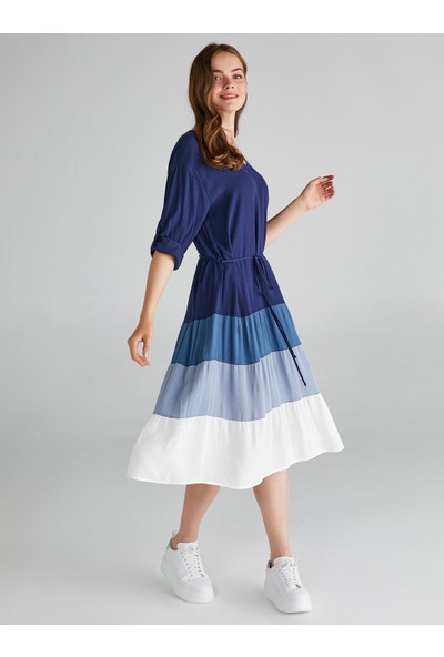 Faik Sönmez Tonsürton Renk Parçalı Etekli Elbise 63199