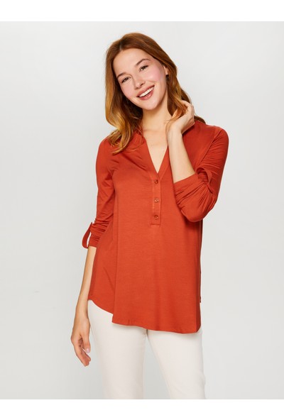 Faik Sönmez Kaçık Yaka Uzun Kollu T-Shirt 63023