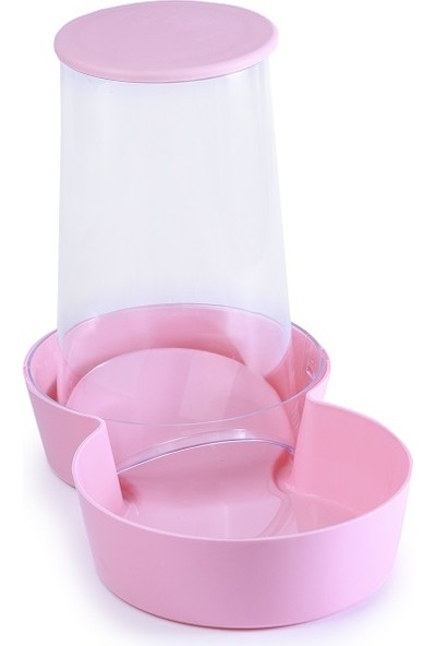Miapet Hazneli Plastik Kedi-Köpek Kapaklı Mama ve Su Kabı 1,5 Lt Yuvarlak Açık Pembe