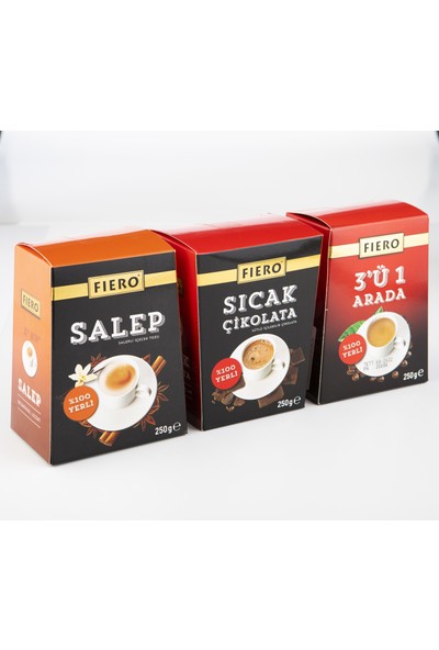 Fiero Salep & Sıcak Çikolata & 3'ü Bir Arada 250 gr. Fiero Salep & Sıcak Çikolata & 3'ü Bir Arada 250 gr.